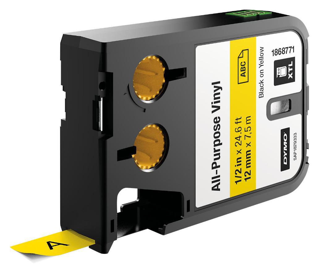 DYMO XTL 1/2" (12mm) All-Purpose Vinyl Labels, Black on Yellow - DYMO ...